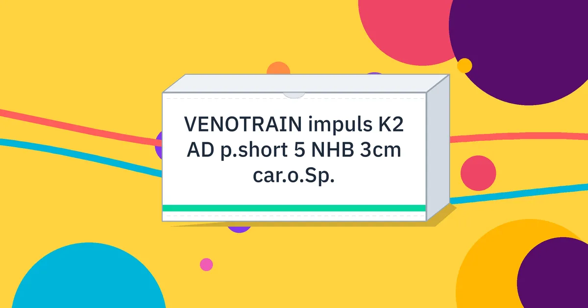 Symbolbild: Packung mit der Aufschrift VENOTRAIN impuls K2 AD p.short 5 NHB 3cm car.o.Sp. (PZN 08433980) – Verfügbarkeit und Bezug in Apotheken in Frankfurt am Main