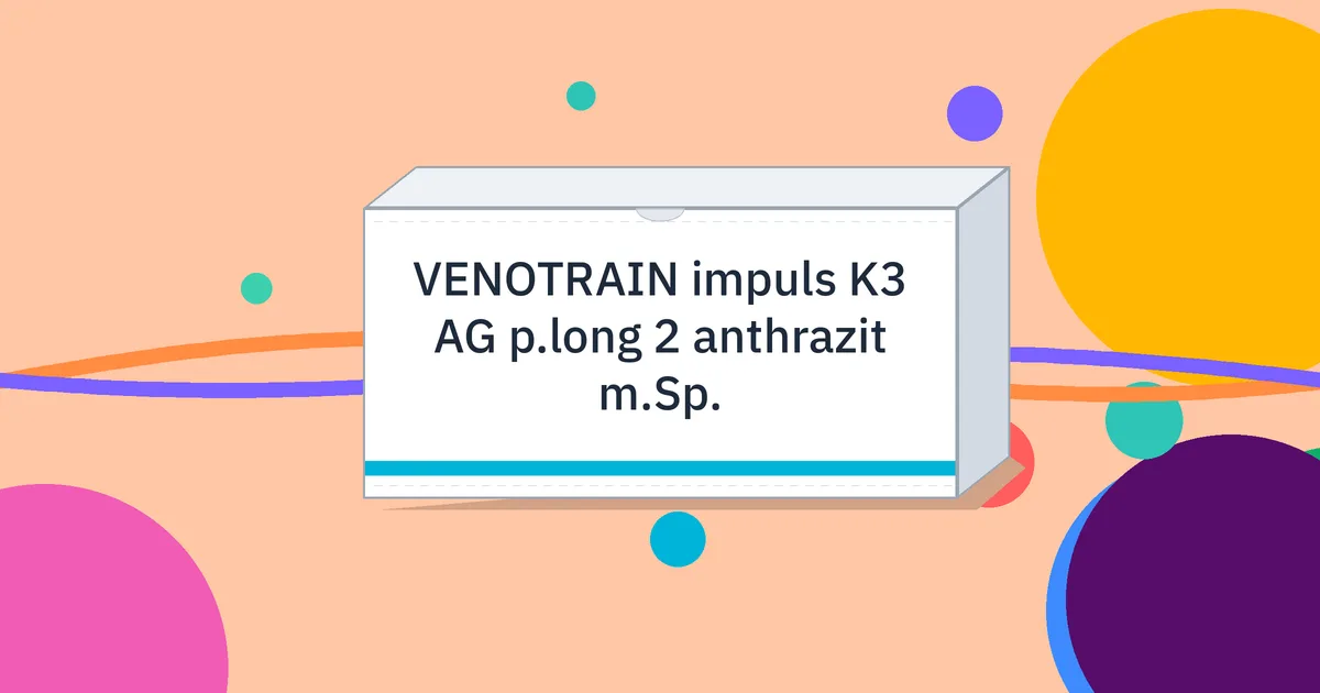 Symbolbild: Packung mit der Aufschrift VENOTRAIN impuls K3 AG p.long 2 anthrazit m.Sp. (PZN 15213635) – Verfügbarkeit und Bezug in Apotheken in Frankfurt am Main
