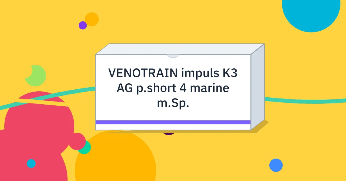 Symbolbild: Packung mit der Aufschrift VENOTRAIN impuls K3 AG p.short 4 marine m.Sp. (PZN 15213003) – Verfügbarkeit und Bezug in Apotheken in Frankfurt am Main