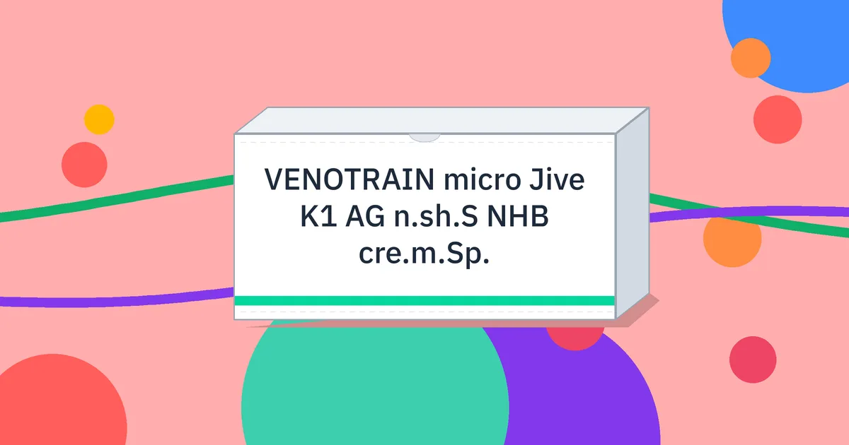 Symbolbild: Packung mit der Aufschrift VENOTRAIN micro Jive K1 AG n.sh.S NHB cre.m.Sp. (PZN 17763311) – Verfügbarkeit und Bezug in Apotheken in Frankfurt am Main