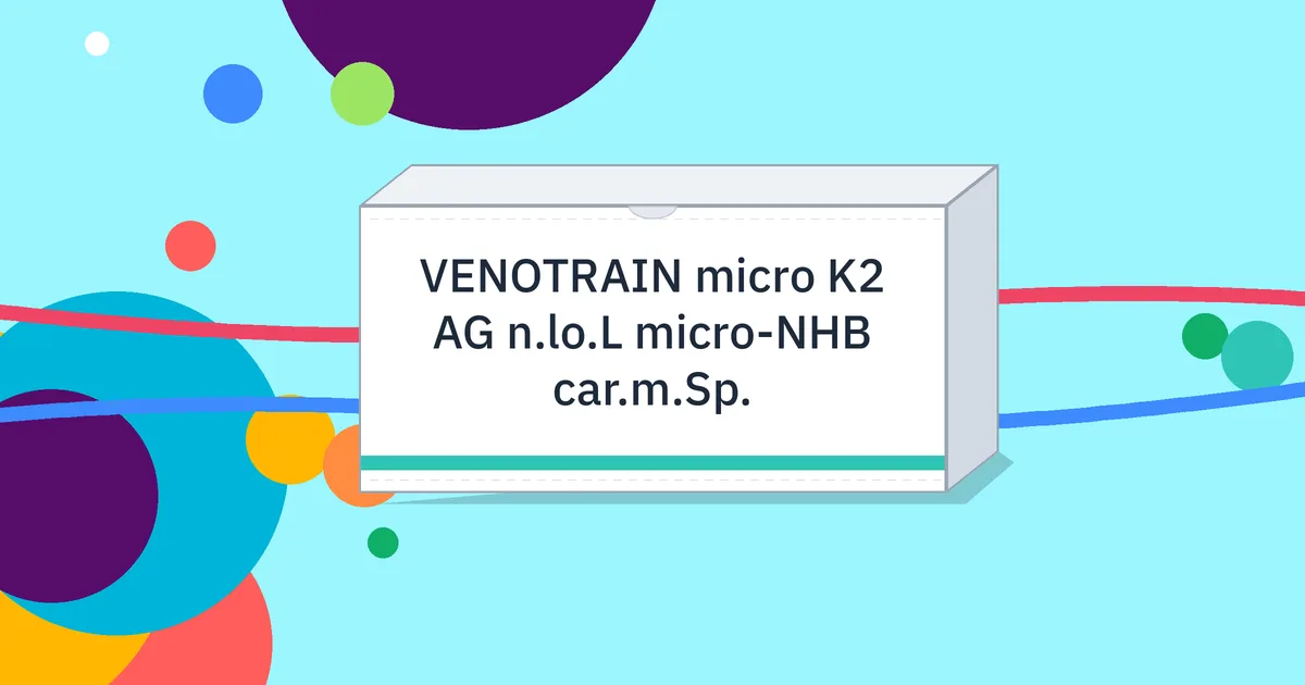 Symbolbild: Packung mit der Aufschrift VENOTRAIN micro K2 AG n.lo.L micro-NHB car.m.Sp. (PZN 16065349) – Verfügbarkeit und Bezug in Apotheken in Frankfurt am Main