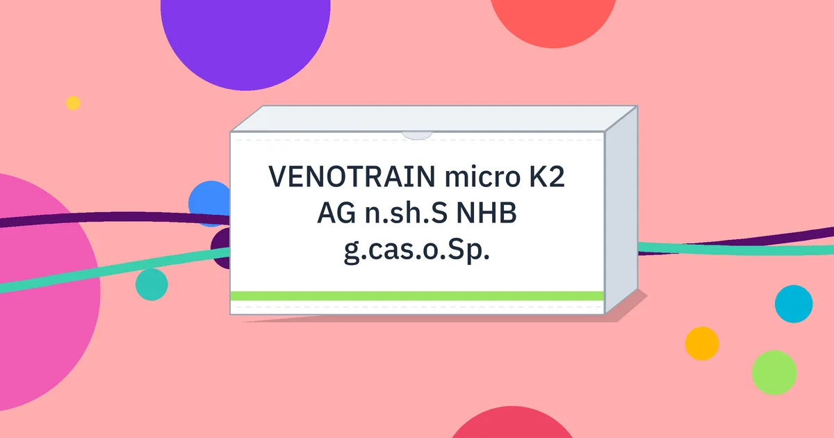 Symbolbild: Packung mit der Aufschrift VENOTRAIN micro K2 AG n.sh.S NHB g.cas.o.Sp. (PZN 20759394) – Verfügbarkeit und Bezug in Apotheken in Frankfurt am Main