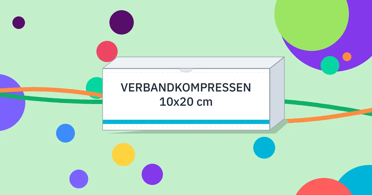 Symbolbild: Packung mit der Aufschrift VERBANDKOMPRESSEN 10x20 cm (PZN 07200305) – Verfügbarkeit und Bezug in Apotheken in Frankfurt am Main