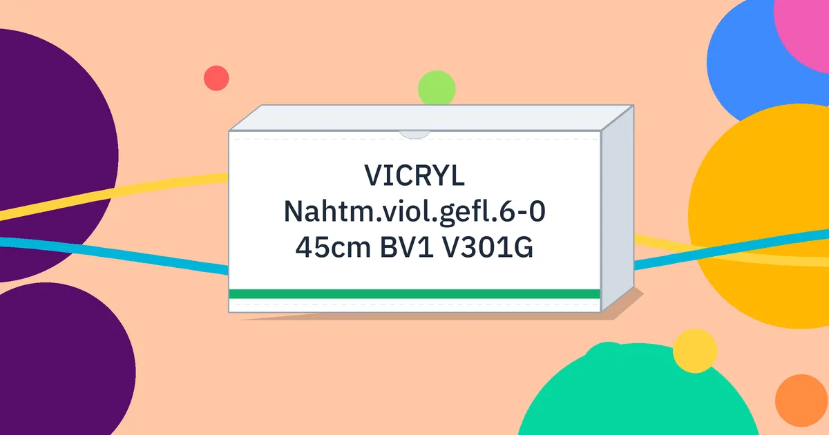 Symbolbild: Packung mit der Aufschrift VICRYL Nahtm.viol.gefl.6-0 45cm BV1 V301G (PZN 16257296) – Verfügbarkeit und Bezug in Apotheken in Frankfurt am Main