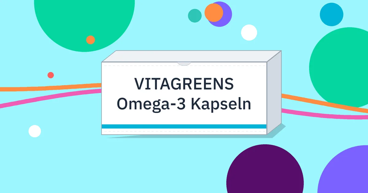 Symbolbild: Packung mit der Aufschrift VITAGREENS Omega-3 Kapseln (PZN 02579754) – Verfügbarkeit und Bezug in Apotheken in Frankfurt am Main