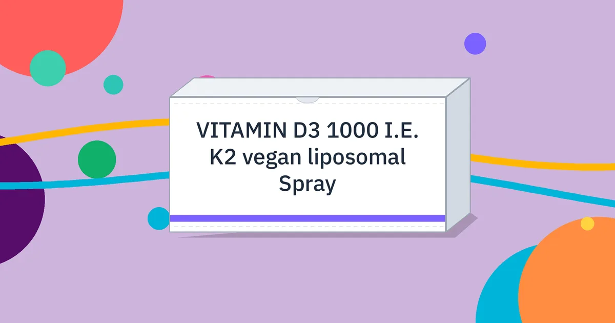 Symbolbild: Packung mit der Aufschrift VITAMIN D3 1000 I.E. K2 vegan liposomal Spray (PZN 20608353) – Verfügbarkeit und Bezug in Apotheken in Frankfurt am Main
