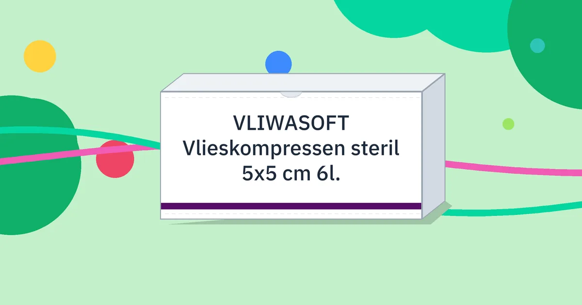 Symbolbild: Packung mit der Aufschrift VLIWASOFT Vlieskompressen steril 5x5 cm 6l. (PZN 08900878) – Verfügbarkeit und Bezug in Apotheken in Frankfurt am Main