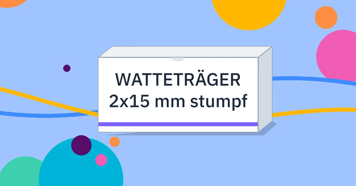 Symbolbild: Packung mit der Aufschrift WATTETRÄGER 2x15 mm stumpf (PZN 02446409) – Verfügbarkeit und Bezug in Apotheken in Frankfurt am Main