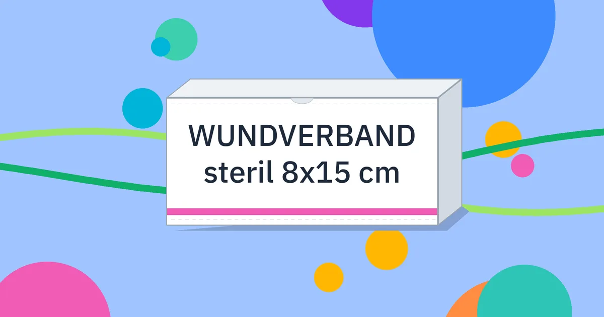 Symbolbild: Packung mit der Aufschrift WUNDVERBAND steril 8x15 cm (PZN 00466891) – Verfügbarkeit und Bezug in Apotheken in Frankfurt am Main