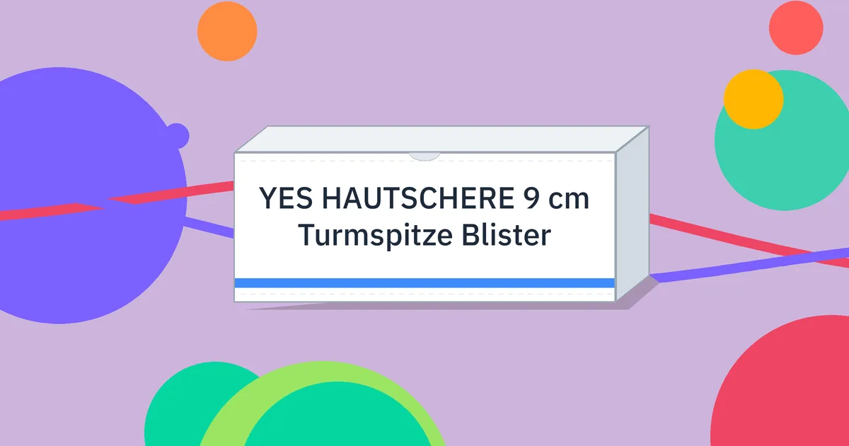 Symbolbild: Packung mit der Aufschrift YES HAUTSCHERE 9 cm Turmspitze Blister (PZN 14220320) – Verfügbarkeit und Bezug in Apotheken in Frankfurt am Main