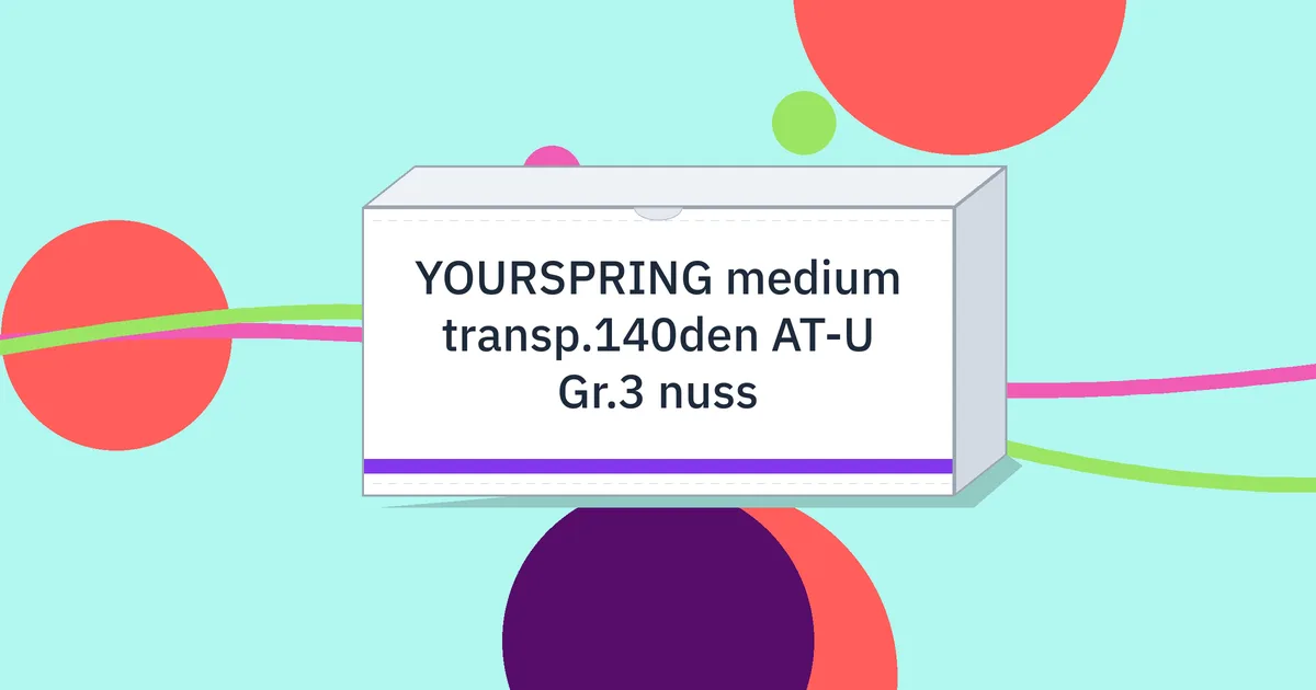 Symbolbild: Packung mit der Aufschrift YOURSPRING medium transp.140den AT-U Gr.3 nuss (PZN 18057526) – Verfügbarkeit und Bezug in Apotheken in Frankfurt am Main