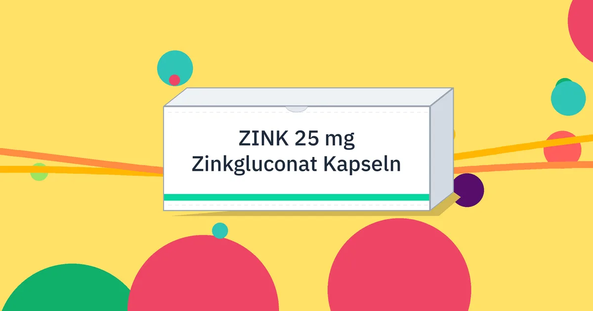 Symbolbild: Packung mit der Aufschrift ZINK 25 mg Zinkgluconat Kapseln (PZN 11169564) – Verfügbarkeit und Bezug in Apotheken in Frankfurt am Main