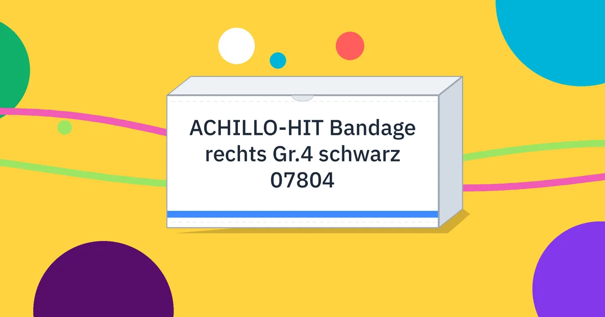 Symbolbild: Packung mit der Aufschrift ACHILLO-HIT Bandage rechts Gr.4 schwarz 07804 (PZN 02470106) – Verfügbarkeit und Bezug in Apotheken in Frankfurt am Main