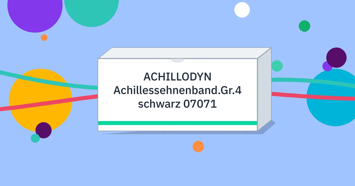 Symbolbild: Packung mit der Aufschrift ACHILLODYN Achillessehnenband.Gr.4 schwarz 07071 (PZN 00329183) – Verfügbarkeit und Bezug in Apotheken in Frankfurt am Main