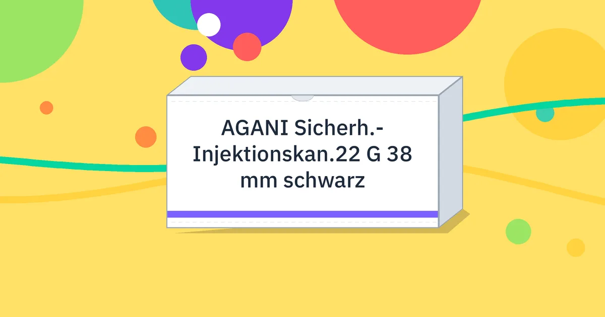 Symbolbild: Packung mit der Aufschrift AGANI Sicherh.-Injektionskan.22 G 38 mm schwarz (PZN 17630449) – Verfügbarkeit und Bezug in Apotheken in Frankfurt am Main