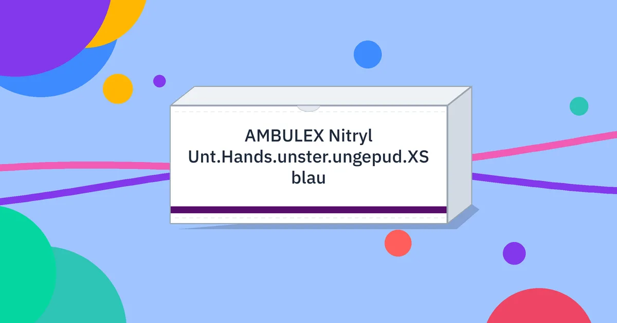 Symbolbild: Packung mit der Aufschrift AMBULEX Nitryl Unt.Hands.unster.ungepud.XS blau (PZN 12338299) – Verfügbarkeit und Bezug in Apotheken in Frankfurt am Main