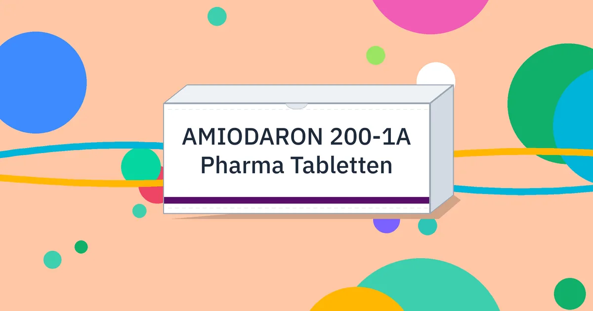 Symbolbild: Packung mit der Aufschrift AMIODARON 200-1A Pharma Tabletten (PZN 03684016) – Verfügbarkeit und Bezug in Apotheken in Frankfurt am Main