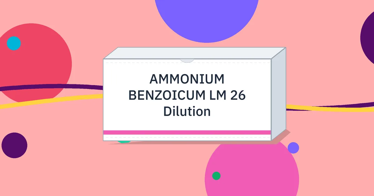 Symbolbild: Packung mit der Aufschrift AMMONIUM BENZOICUM LM 26 Dilution (PZN 13320083) – Verfügbarkeit und Bezug in Apotheken in Frankfurt am Main