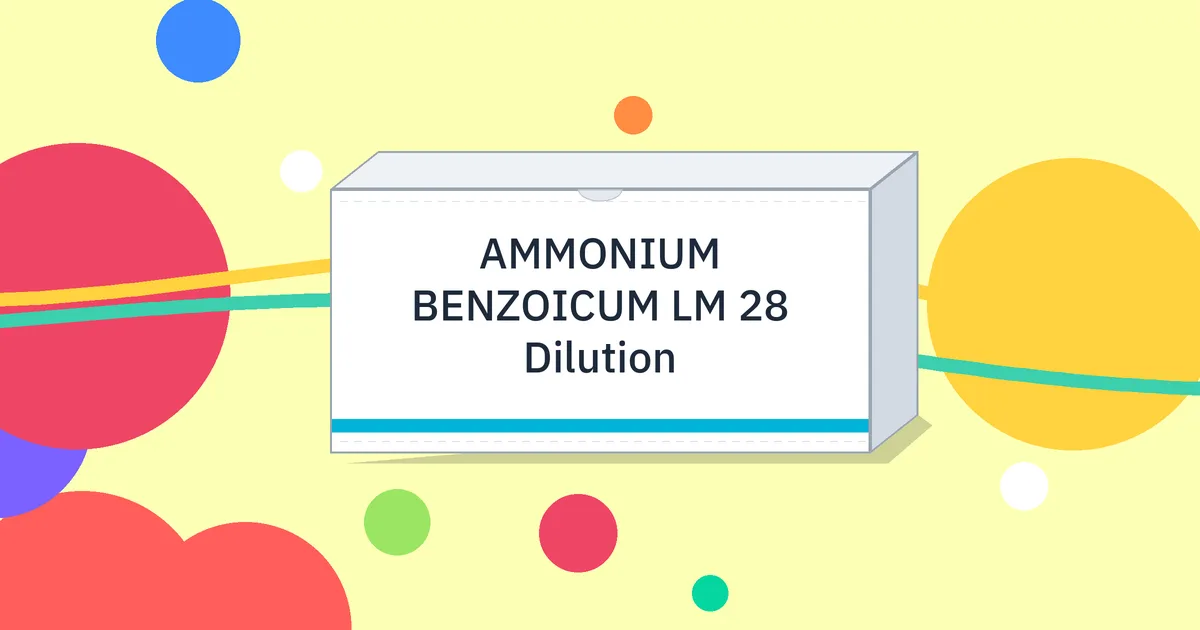 Symbolbild: Packung mit der Aufschrift AMMONIUM BENZOICUM LM 28 Dilution (PZN 13320114) – Verfügbarkeit und Bezug in Apotheken in Frankfurt am Main