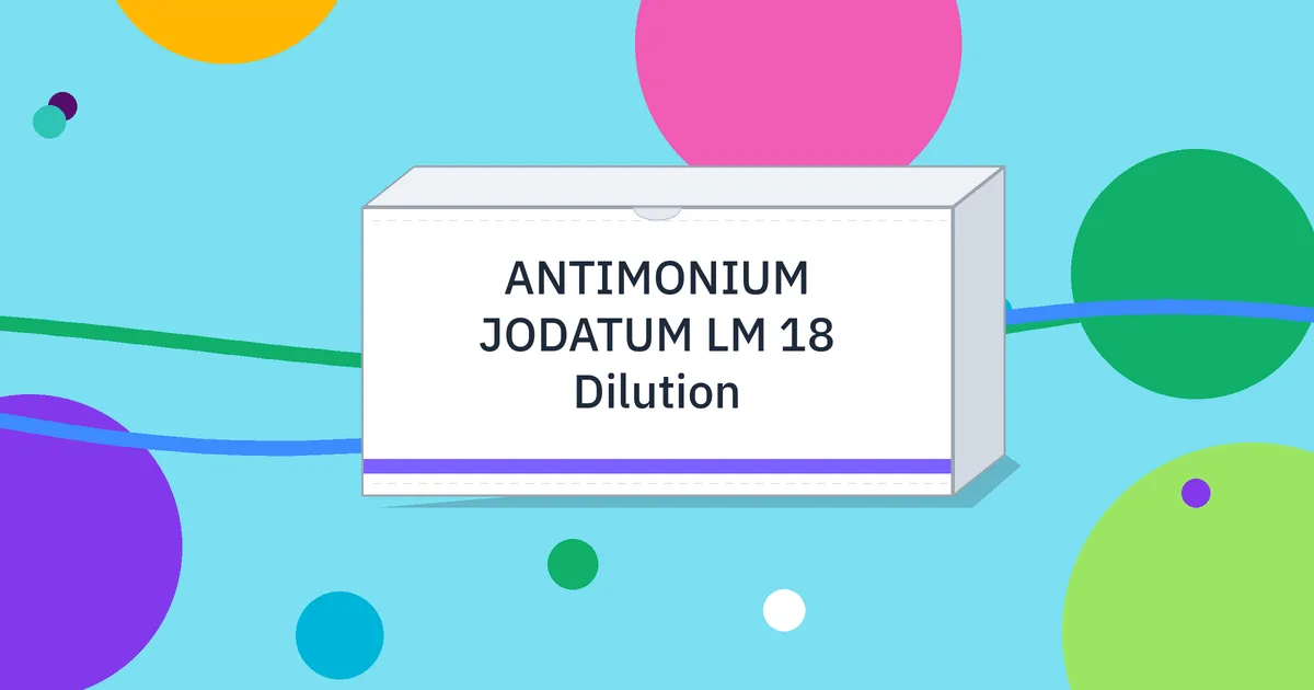 Symbolbild: Packung mit der Aufschrift ANTIMONIUM JODATUM LM 18 Dilution (PZN 12764300) – Verfügbarkeit und Bezug in Apotheken in Frankfurt am Main