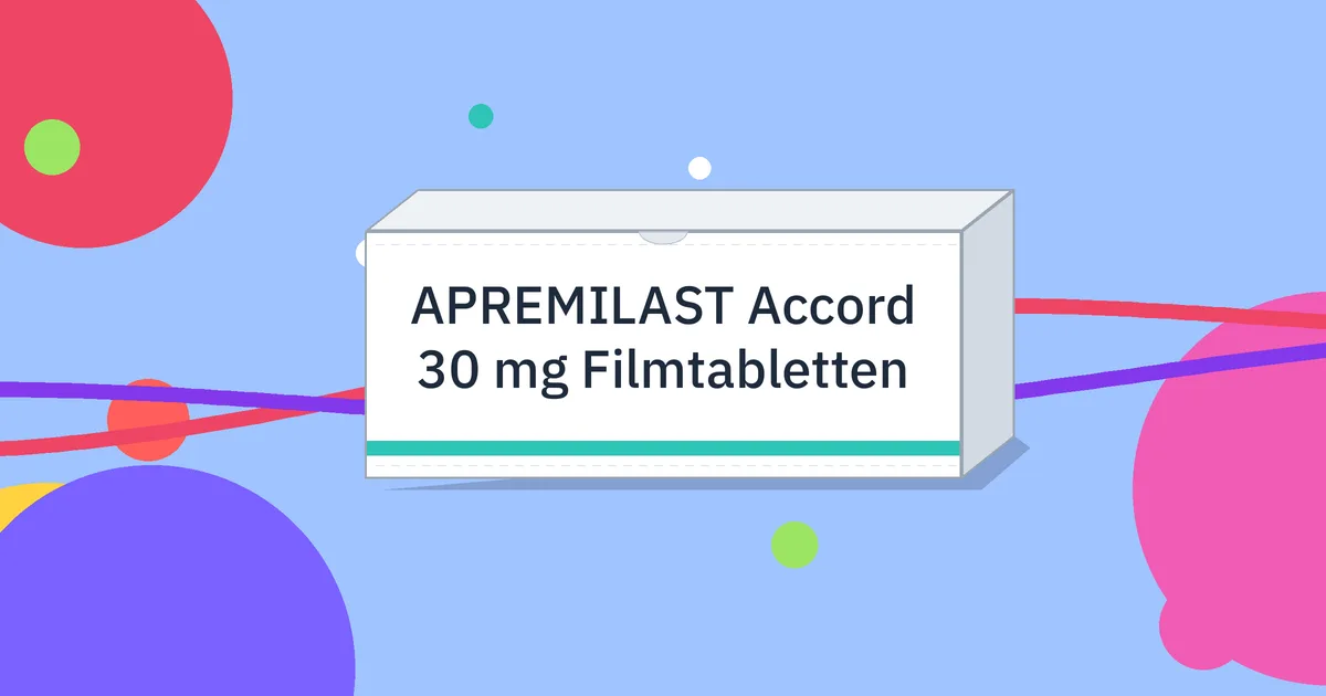 Symbolbild: Packung mit der Aufschrift APREMILAST Accord 30 mg Filmtabletten (PZN 19819406) – Verfügbarkeit und Bezug in Apotheken in Frankfurt am Main