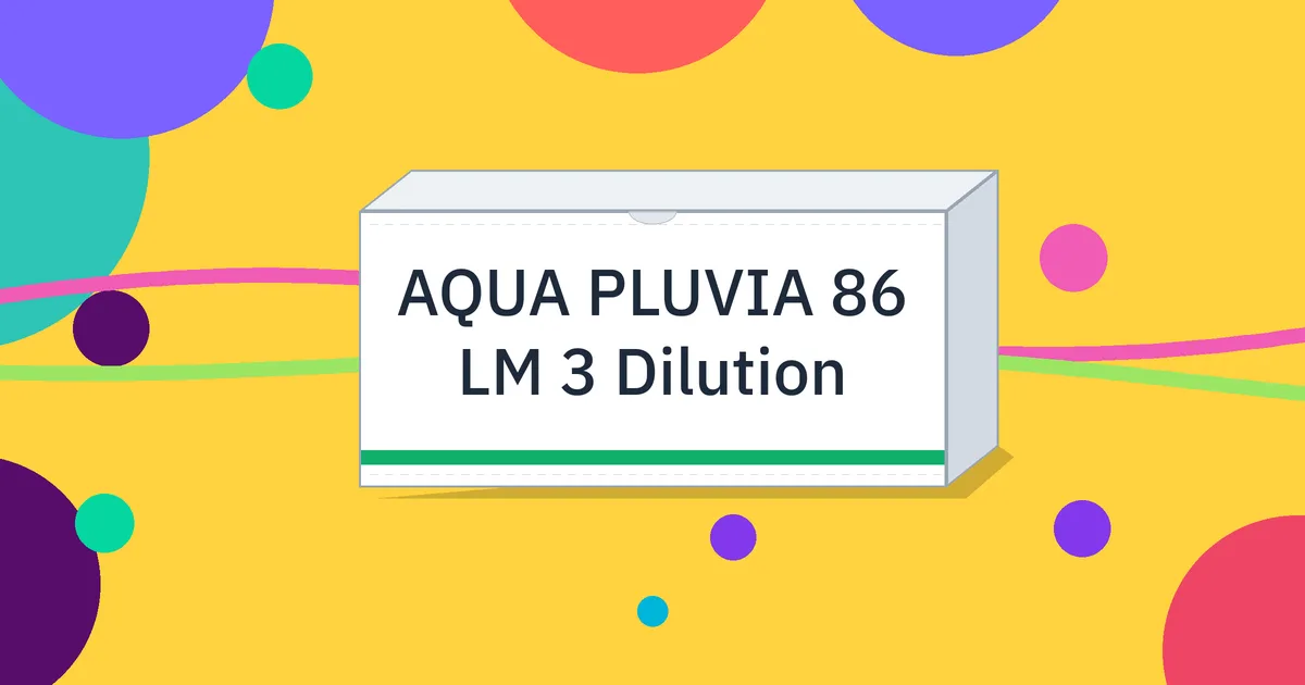 Symbolbild: Packung mit der Aufschrift AQUA PLUVIA 86 LM 3 Dilution (PZN 12766322) – Verfügbarkeit und Bezug in Apotheken in Frankfurt am Main