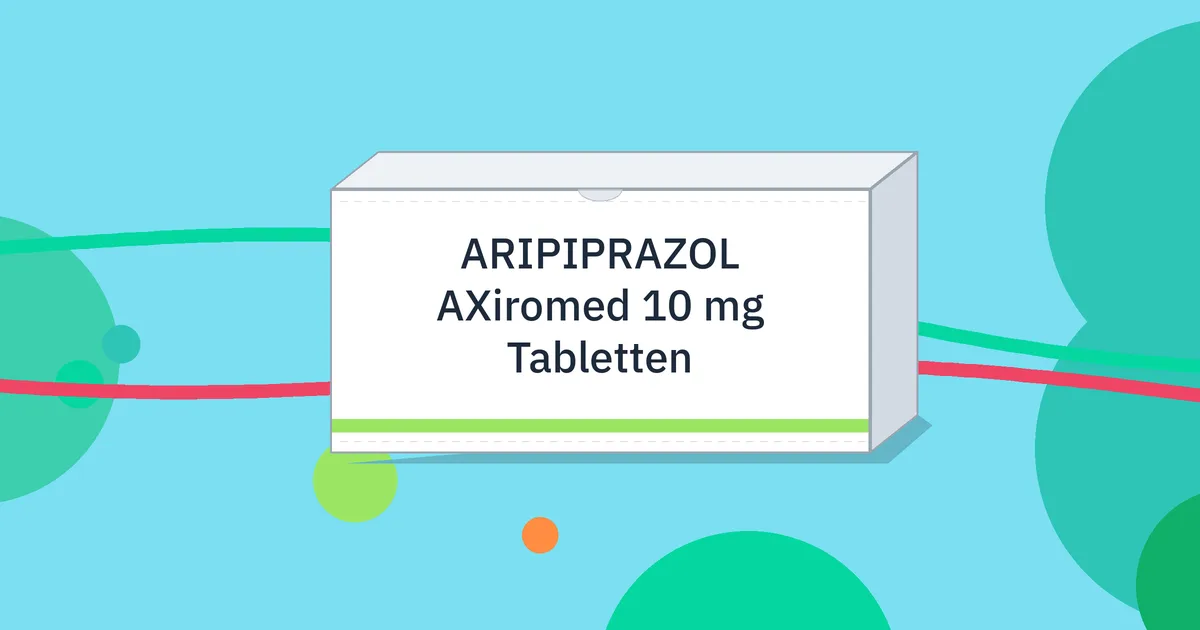 Symbolbild: Packung mit der Aufschrift ARIPIPRAZOL AXiromed 10 mg Tabletten (PZN 13817116) – Verfügbarkeit und Bezug in Apotheken in Frankfurt am Main