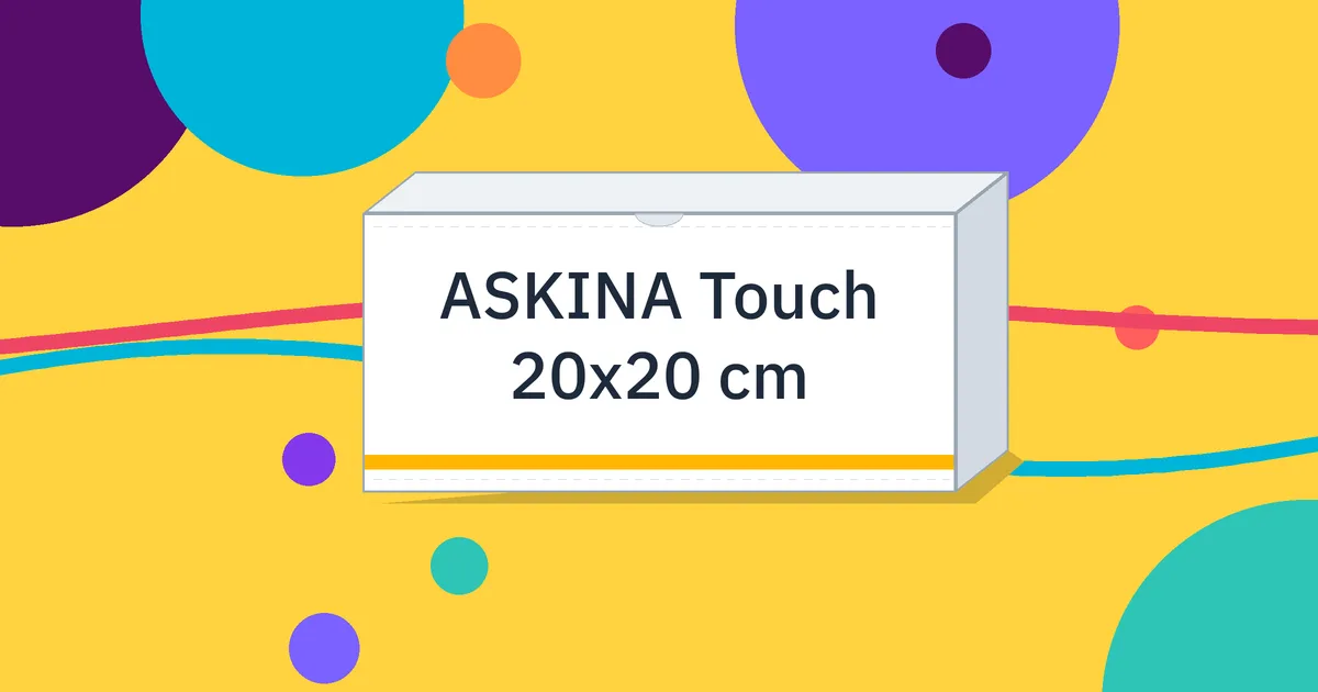 Symbolbild: Packung mit der Aufschrift ASKINA Touch 20x20 cm (PZN 12736321) – Verfügbarkeit und Bezug in Apotheken in Frankfurt am Main