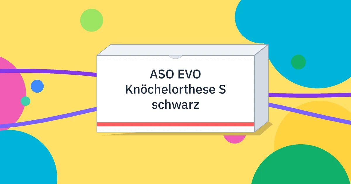 Symbolbild: Packung mit der Aufschrift ASO EVO Knöchelorthese S schwarz (PZN 06432143) – Verfügbarkeit und Bezug in Apotheken in Frankfurt am Main