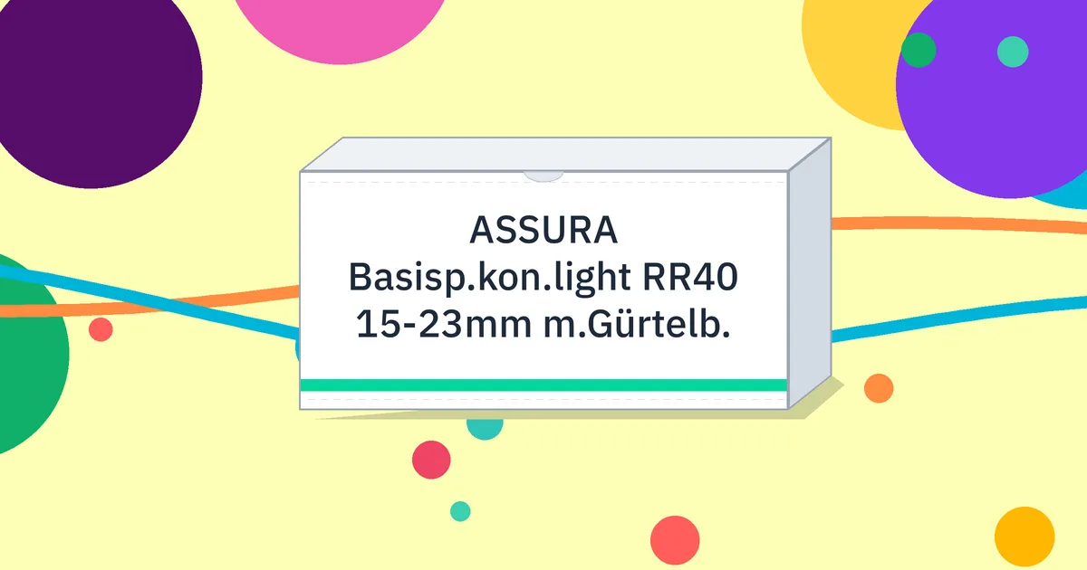 Symbolbild: Packung mit der Aufschrift ASSURA Basisp.kon.light RR40 15-23mm m.Gürtelb. (PZN 02857041) – Verfügbarkeit und Bezug in Apotheken in Frankfurt am Main