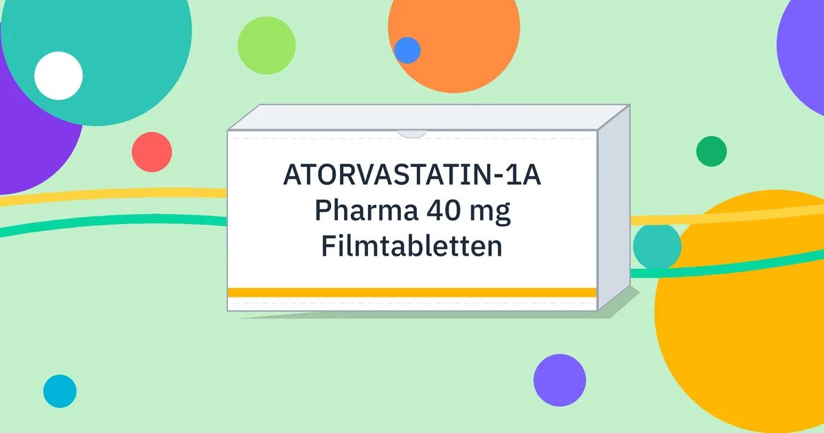 Symbolbild: Packung mit der Aufschrift ATORVASTATIN-1A Pharma 40 mg Filmtabletten (PZN 07752944) – Verfügbarkeit und Bezug in Apotheken in Frankfurt am Main