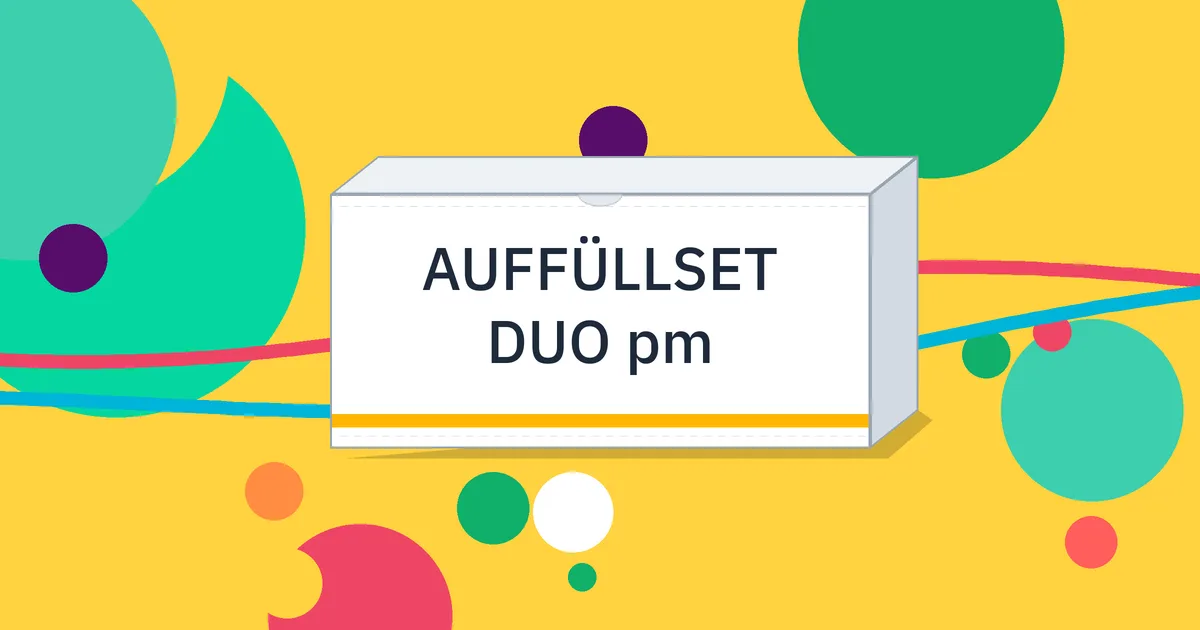 Symbolbild: Packung mit der Aufschrift AUFFÜLLSET DUO pm (PZN 14139523) – Verfügbarkeit und Bezug in Apotheken in Frankfurt am Main