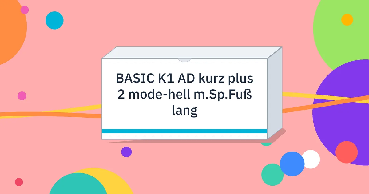 Symbolbild: Packung mit der Aufschrift BASIC K1 AD kurz plus 2 mode-hell m.Sp.Fuß lang (PZN 20257557) – Verfügbarkeit und Bezug in Apotheken in Frankfurt am Main