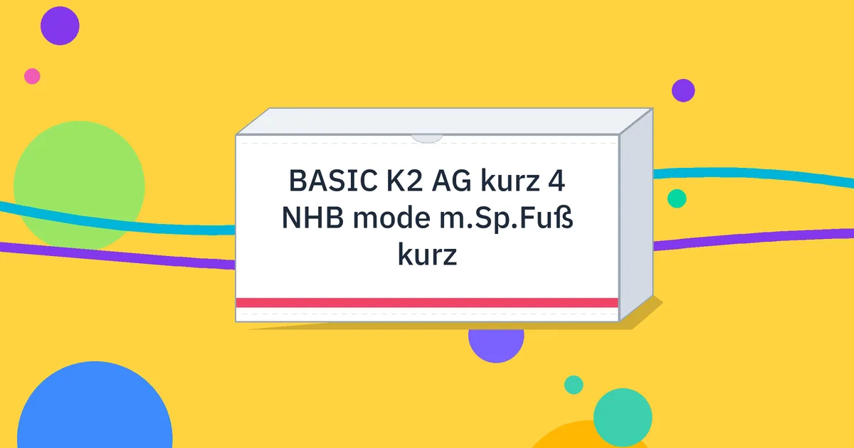 Symbolbild: Packung mit der Aufschrift BASIC K2 AG kurz 4 NHB mode m.Sp.Fuß kurz (PZN 20267716) – Verfügbarkeit und Bezug in Apotheken in Frankfurt am Main