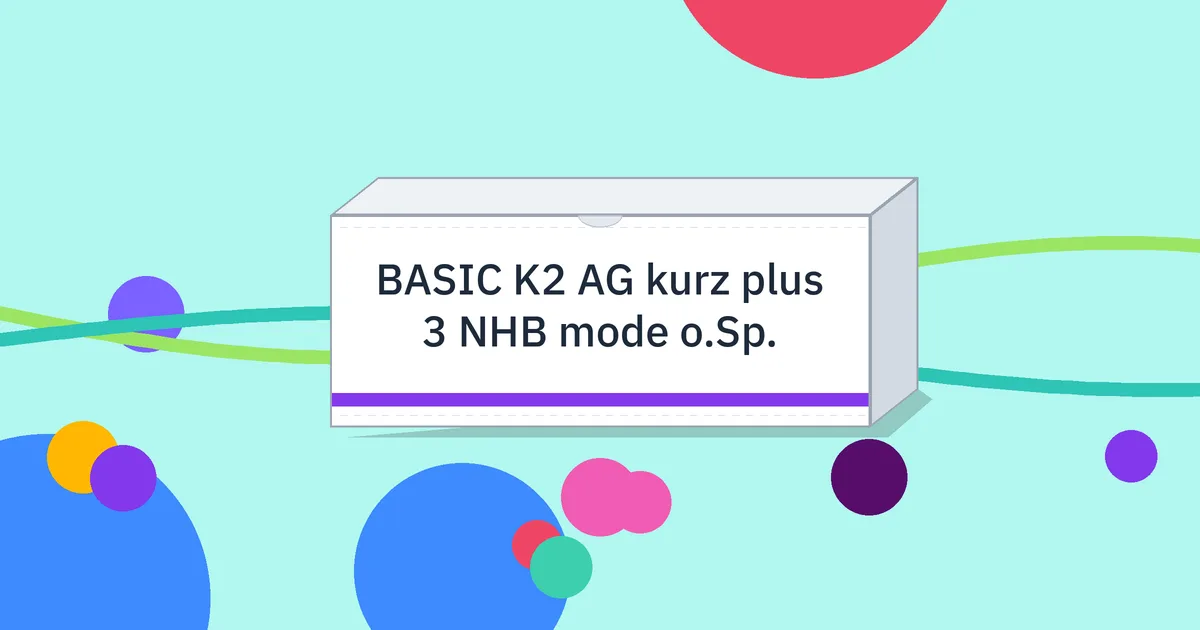 Symbolbild: Packung mit der Aufschrift BASIC K2 AG kurz plus 3 NHB mode o.Sp. (PZN 20267337) – Verfügbarkeit und Bezug in Apotheken in Frankfurt am Main