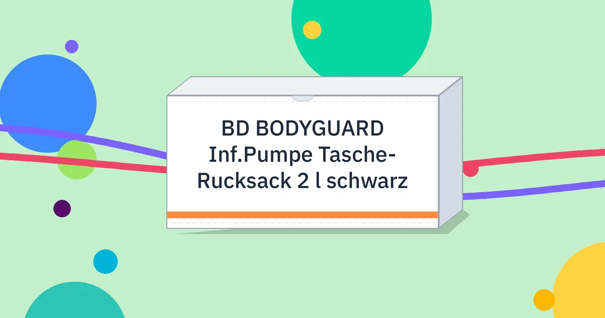 Symbolbild: Packung mit der Aufschrift BD BODYGUARD Inf.Pumpe Tasche-Rucksack 2 l schwarz (PZN 18750983) – Verfügbarkeit und Bezug in Apotheken in Frankfurt am Main