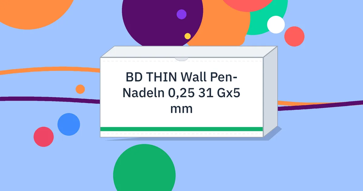 Symbolbild: Packung mit der Aufschrift BD THIN Wall Pen-Nadeln 0,25 31 Gx5 mm (PZN 12482056) – Verfügbarkeit und Bezug in Apotheken in Frankfurt am Main