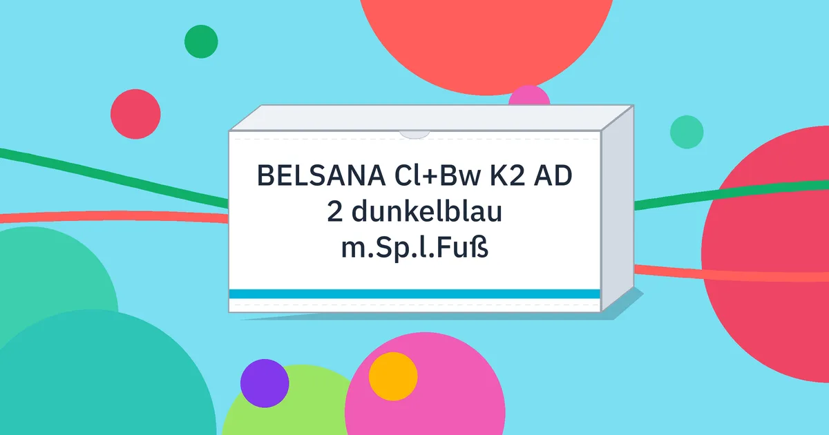 Symbolbild: Packung mit der Aufschrift BELSANA Cl+Bw K2 AD 2 dunkelblau m.Sp.l.Fuß (PZN 15626426) – Verfügbarkeit und Bezug in Apotheken in Frankfurt am Main