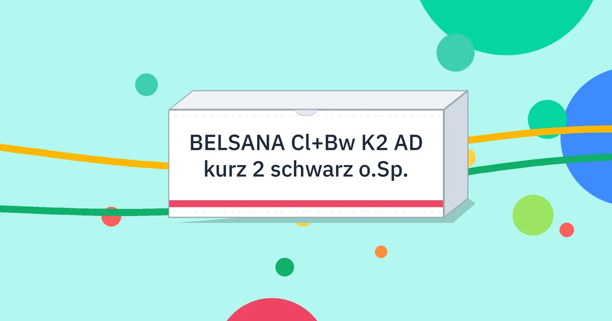 Symbolbild: Packung mit der Aufschrift BELSANA Cl+Bw K2 AD kurz 2 schwarz o.Sp. (PZN 12240815) – Verfügbarkeit und Bezug in Apotheken in Frankfurt am Main