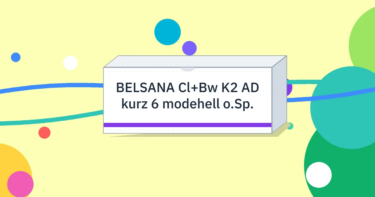 Symbolbild: Packung mit der Aufschrift BELSANA Cl+Bw K2 AD kurz 6 modehell o.Sp. (PZN 12242056) – Verfügbarkeit und Bezug in Apotheken in Frankfurt am Main