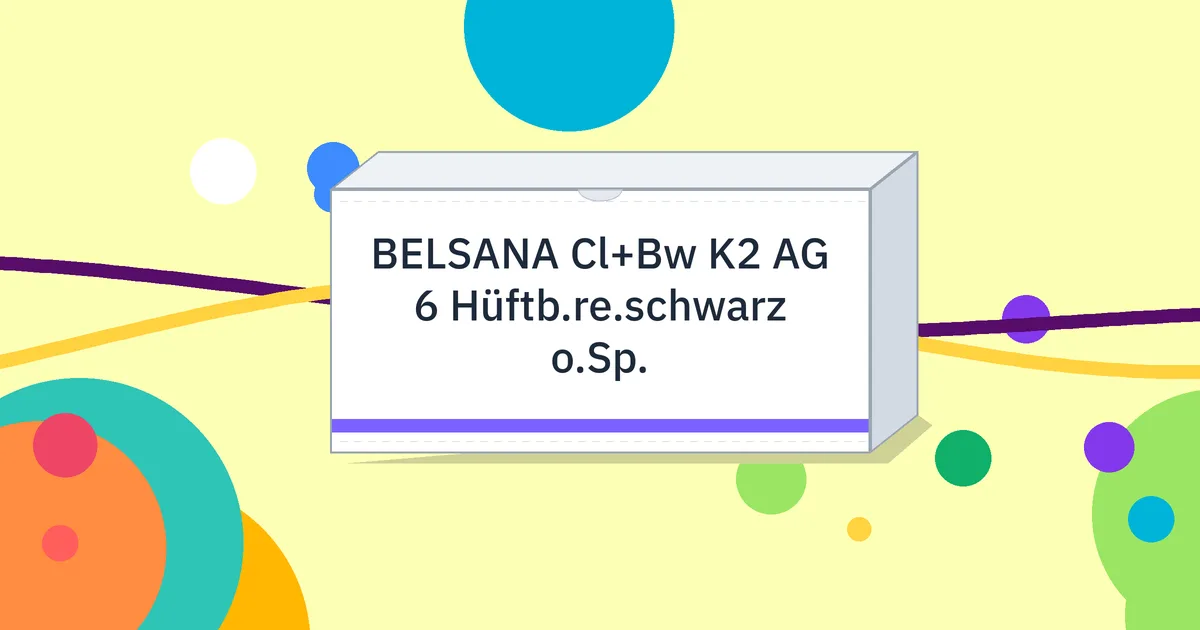 Symbolbild: Packung mit der Aufschrift BELSANA Cl+Bw K2 AG 6 Hüftb.re.schwarz o.Sp. (PZN 12255248) – Verfügbarkeit und Bezug in Apotheken in Frankfurt am Main