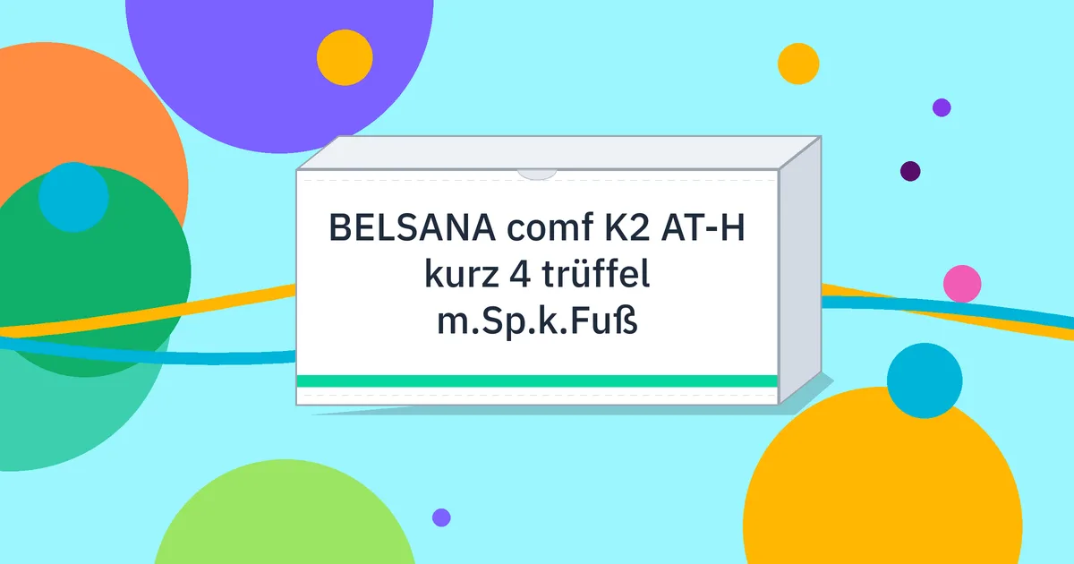 Symbolbild: Packung mit der Aufschrift BELSANA comf K2 AT-H kurz 4 trüffel m.Sp.k.Fuß (PZN 12330493) – Verfügbarkeit und Bezug in Apotheken in Frankfurt am Main