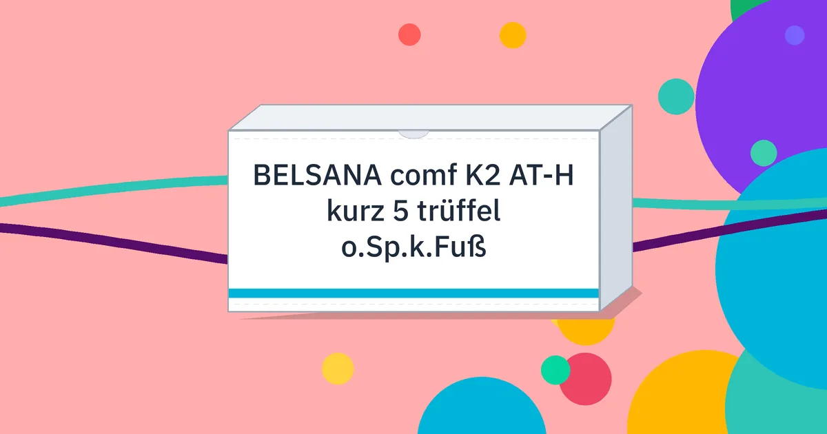 Symbolbild: Packung mit der Aufschrift BELSANA comf K2 AT-H kurz 5 trüffel o.Sp.k.Fuß (PZN 12331251) – Verfügbarkeit und Bezug in Apotheken in Frankfurt am Main