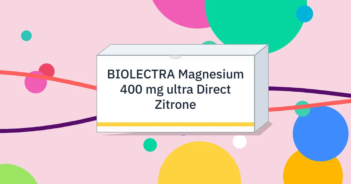 Symbolbild: Packung mit der Aufschrift BIOLECTRA Magnesium 400 mg ultra Direct Zitrone (PZN 20113746) – Verfügbarkeit und Bezug in Apotheken in Frankfurt am Main