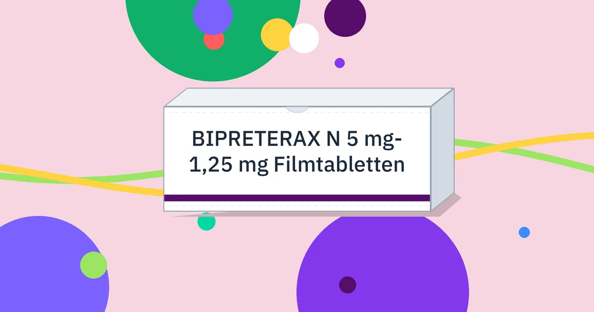 Symbolbild: Packung mit der Aufschrift BIPRETERAX N 5 mg-1,25 mg Filmtabletten (PZN 17204907) – Verfügbarkeit und Bezug in Apotheken in Frankfurt am Main