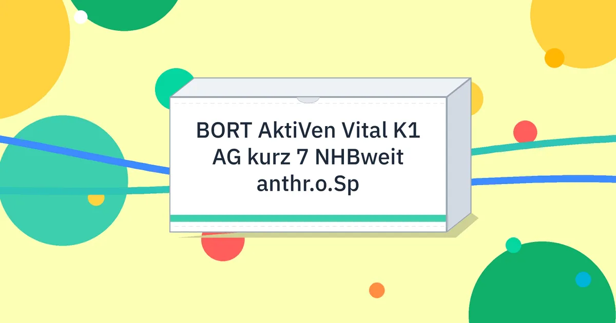 Symbolbild: Packung mit der Aufschrift BORT AktiVen Vital K1 AG kurz 7 NHBweit anthr.o.Sp (PZN 13733750) – Verfügbarkeit und Bezug in Apotheken in Frankfurt am Main