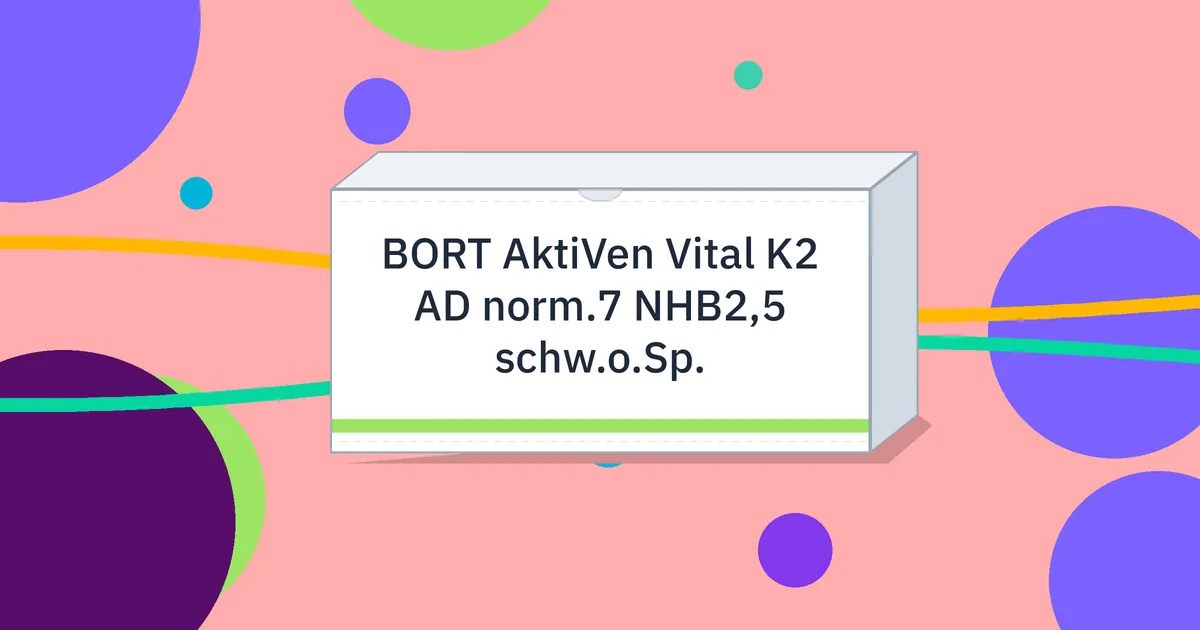 Symbolbild: Packung mit der Aufschrift BORT AktiVen Vital K2 AD norm.7 NHB2,5 schw.o.Sp. (PZN 17497944) – Verfügbarkeit und Bezug in Apotheken in Frankfurt am Main