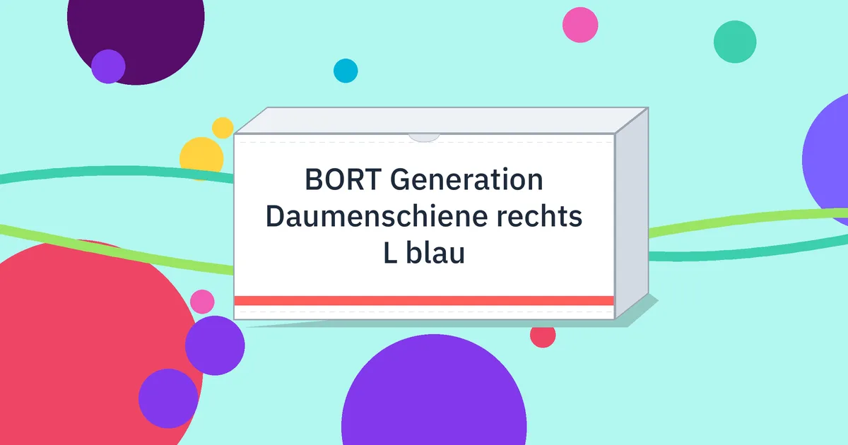 Symbolbild: Packung mit der Aufschrift BORT Generation Daumenschiene rechts L blau (PZN 11581514) – Verfügbarkeit und Bezug in Apotheken in Frankfurt am Main
