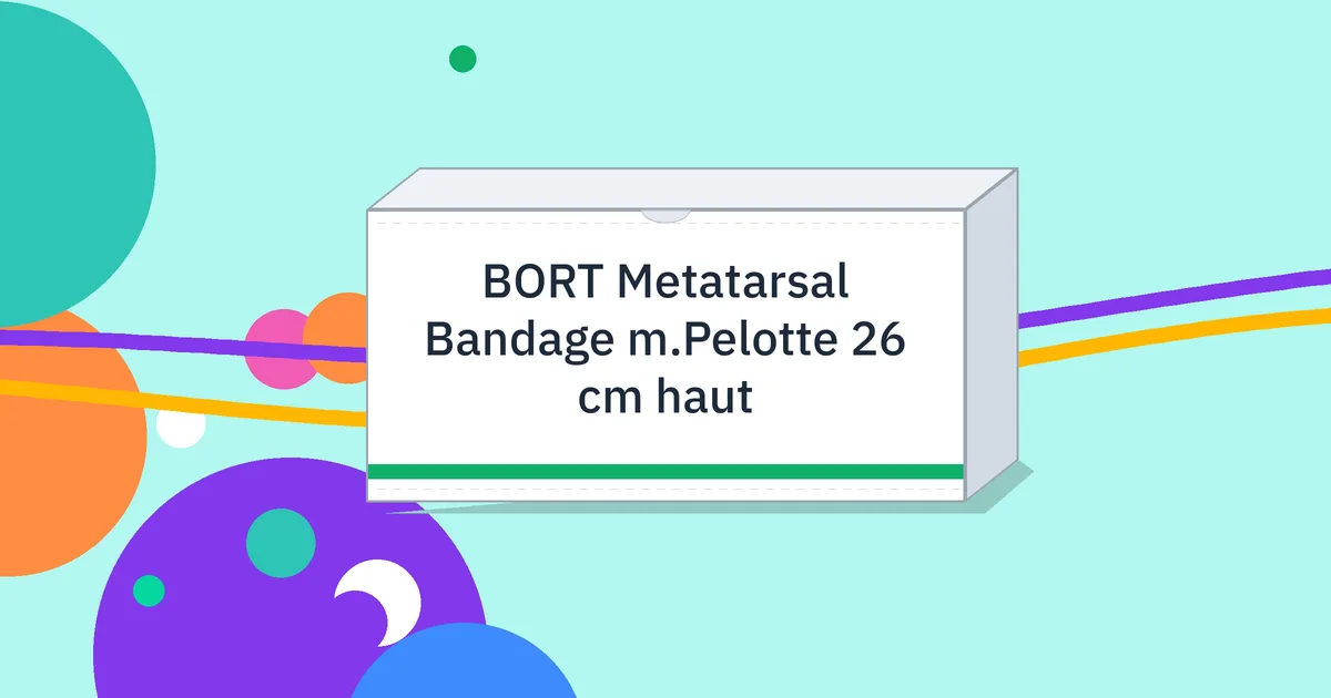 Symbolbild: Packung mit der Aufschrift BORT Metatarsal Bandage m.Pelotte 26 cm haut (PZN 03267258) – Verfügbarkeit und Bezug in Apotheken in Frankfurt am Main