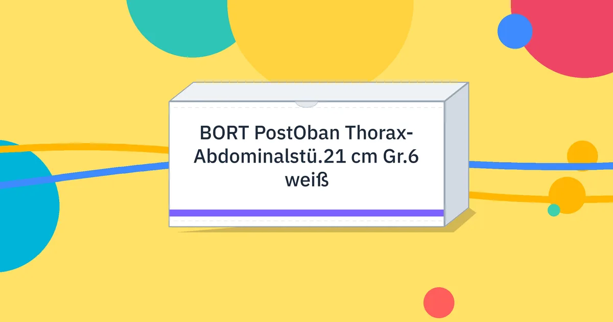 Symbolbild: Packung mit der Aufschrift BORT PostOban Thorax-Abdominalstü.21 cm Gr.6 weiß (PZN 02768745) – Verfügbarkeit und Bezug in Apotheken in Frankfurt am Main